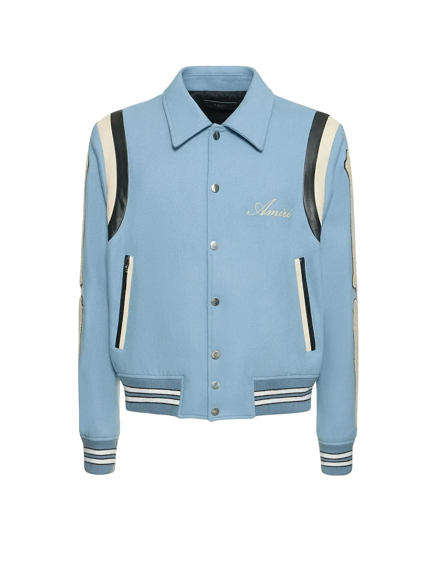 Amiri Bones Sky Blue Varsity Jacket - USA Varsity Jacket