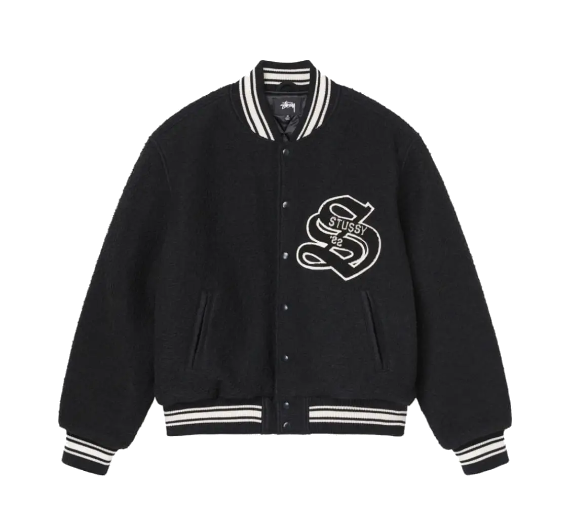 Stussy Black Aesthetic Varsity Jacket - USA Varsity Jacket